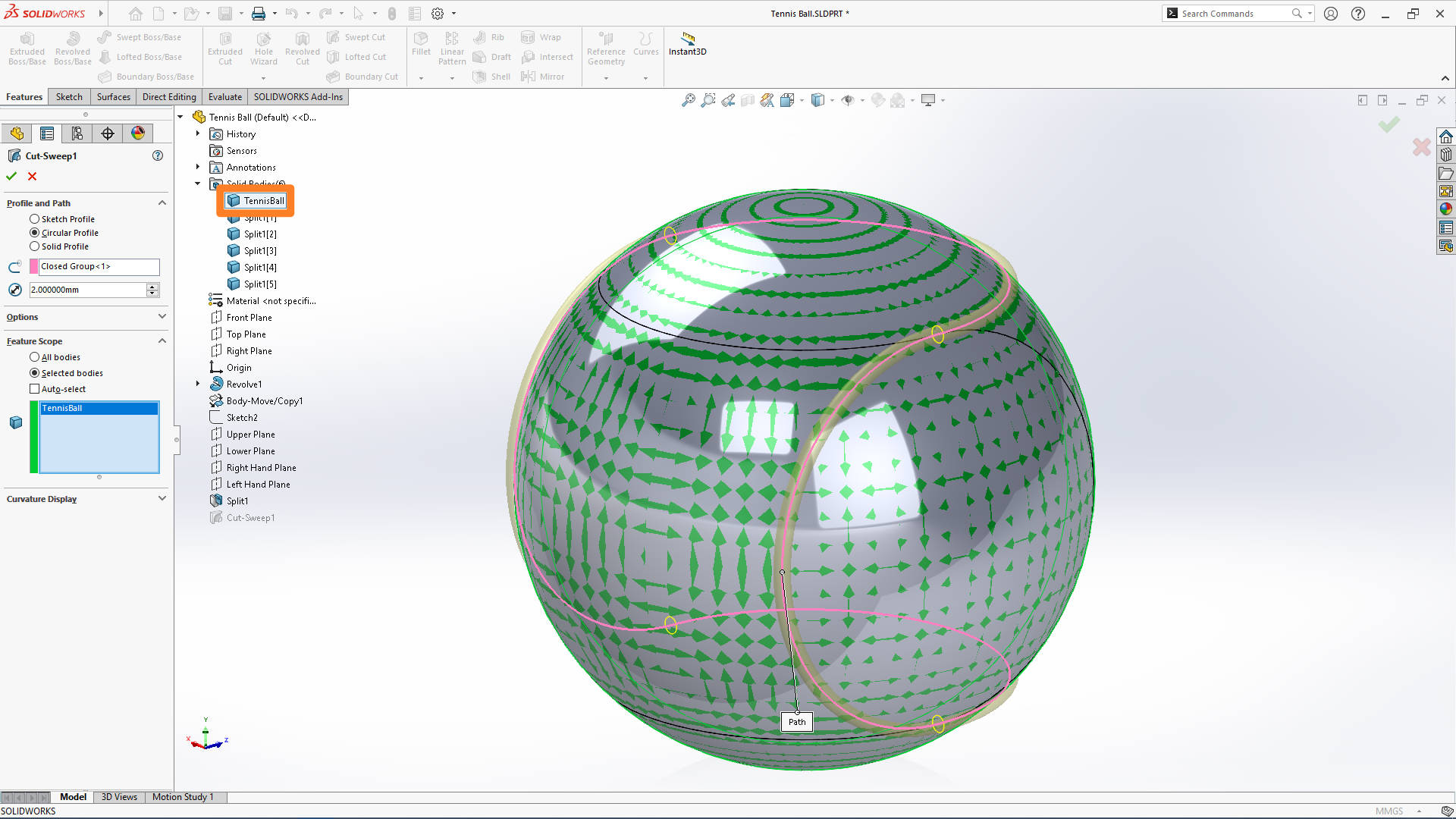 Advanced SOLIDWORKS Tutorial: How to Make a Tennis Ball in SOLIDWORKS