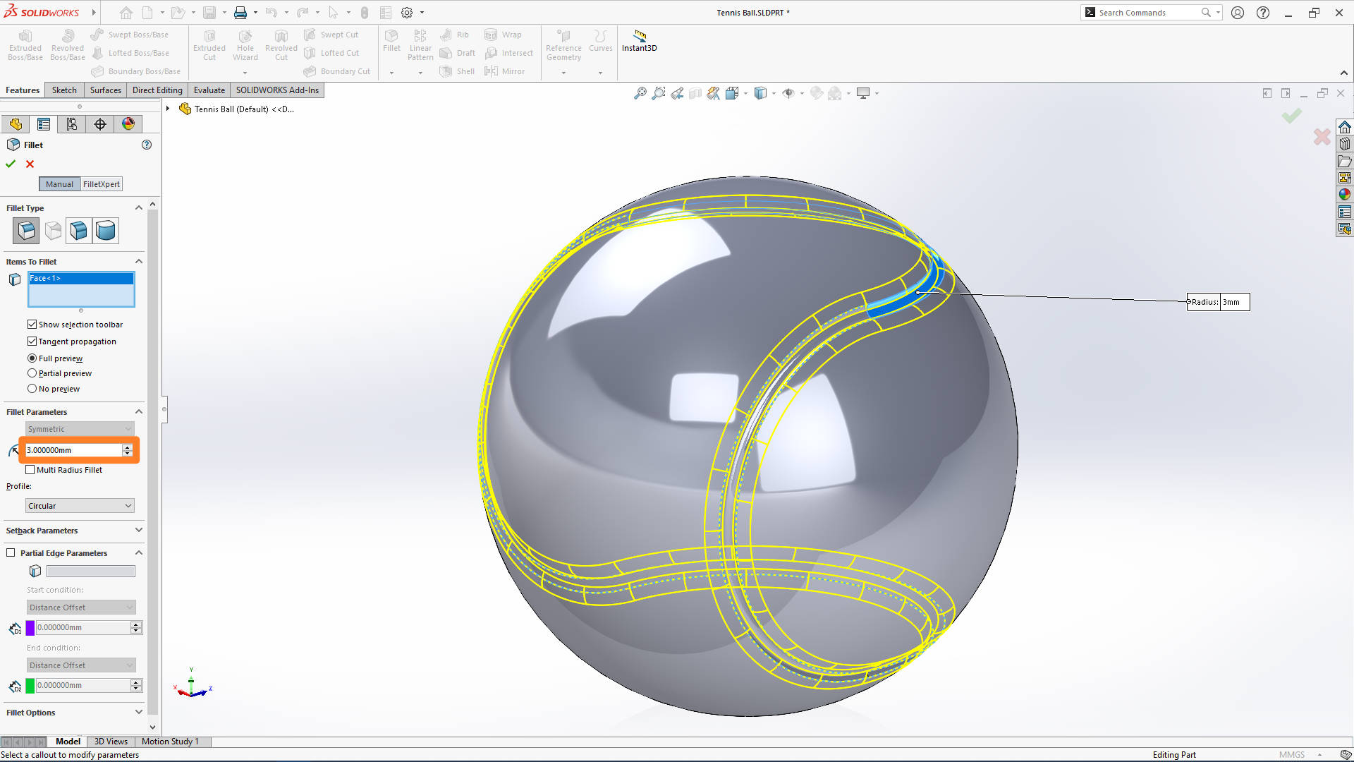 Advanced SOLIDWORKS Tutorial: How to Make a Tennis Ball in SOLIDWORKS