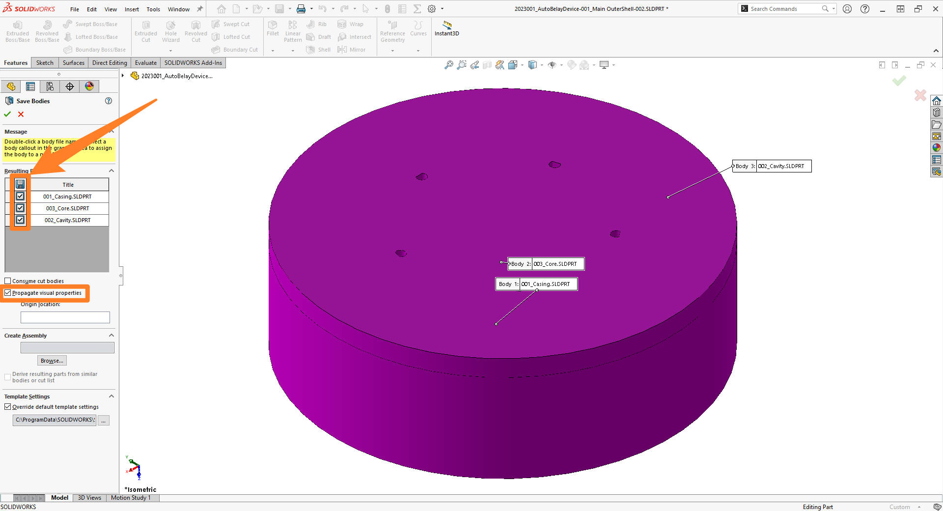 How to Export Bodies from Parts to Assemblies in SOLIDWORKS